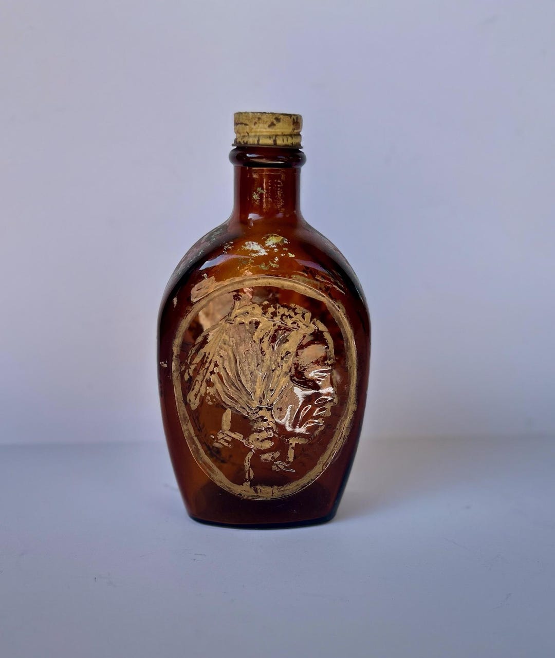 Vintage Native American Amber Glass Decanter | Western Barware | Rustic ...