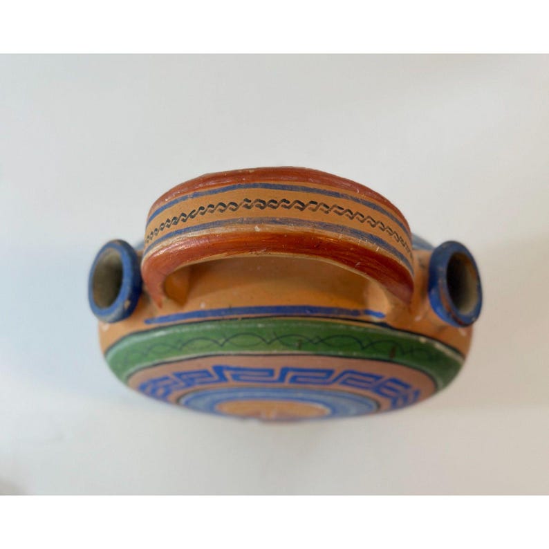1933 Hand-painted Mexican Folk Pottery Canteen | Nuevo Laredo Jug ...