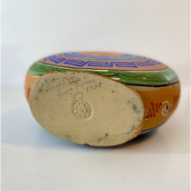 1933 Hand-painted Mexican Folk Pottery Canteen | Nuevo Laredo Jug ...