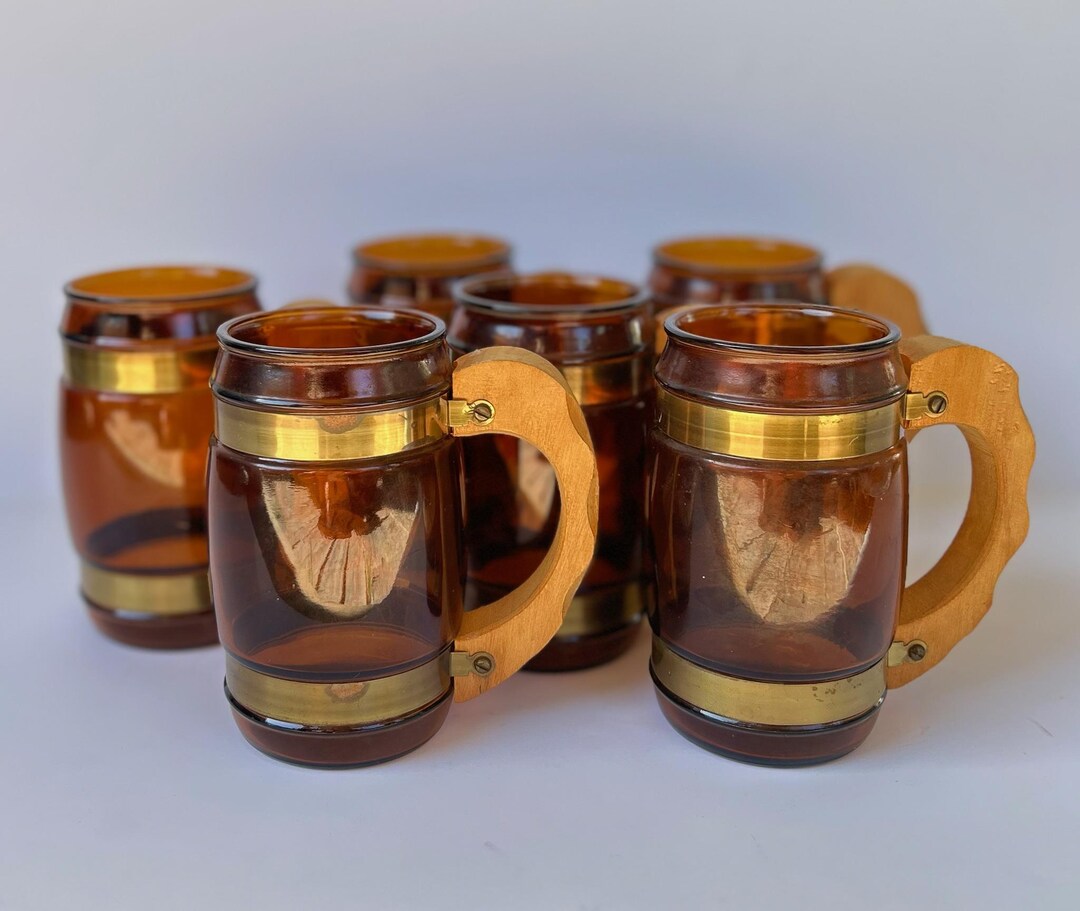 Vintage Siesta Ware Amber Glass Beer Mugs - Set of 6, Rustic Barware - Etsy