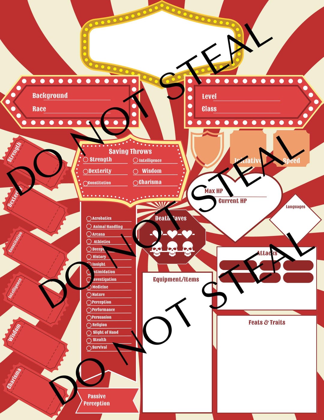 Dnd Circus Character Sheet - Etsy