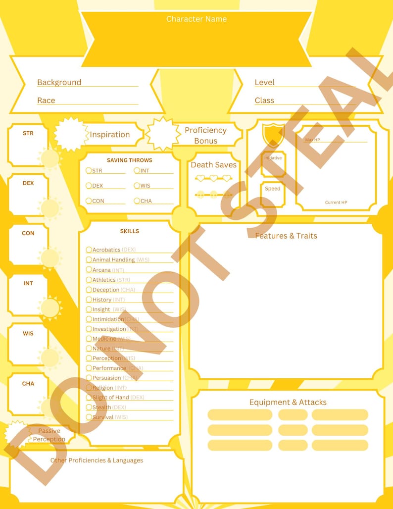 Sun Themed Dnd Character Sheet - Etsy