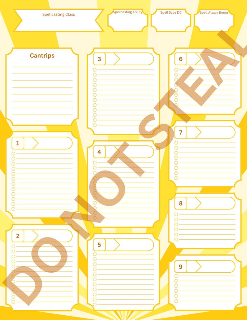Sun Themed Dnd Character Sheet - Etsy