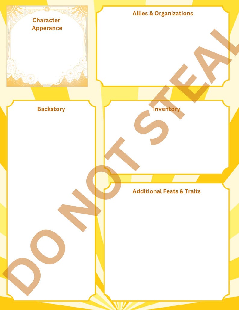 Sun Themed Dnd Character Sheet - Etsy
