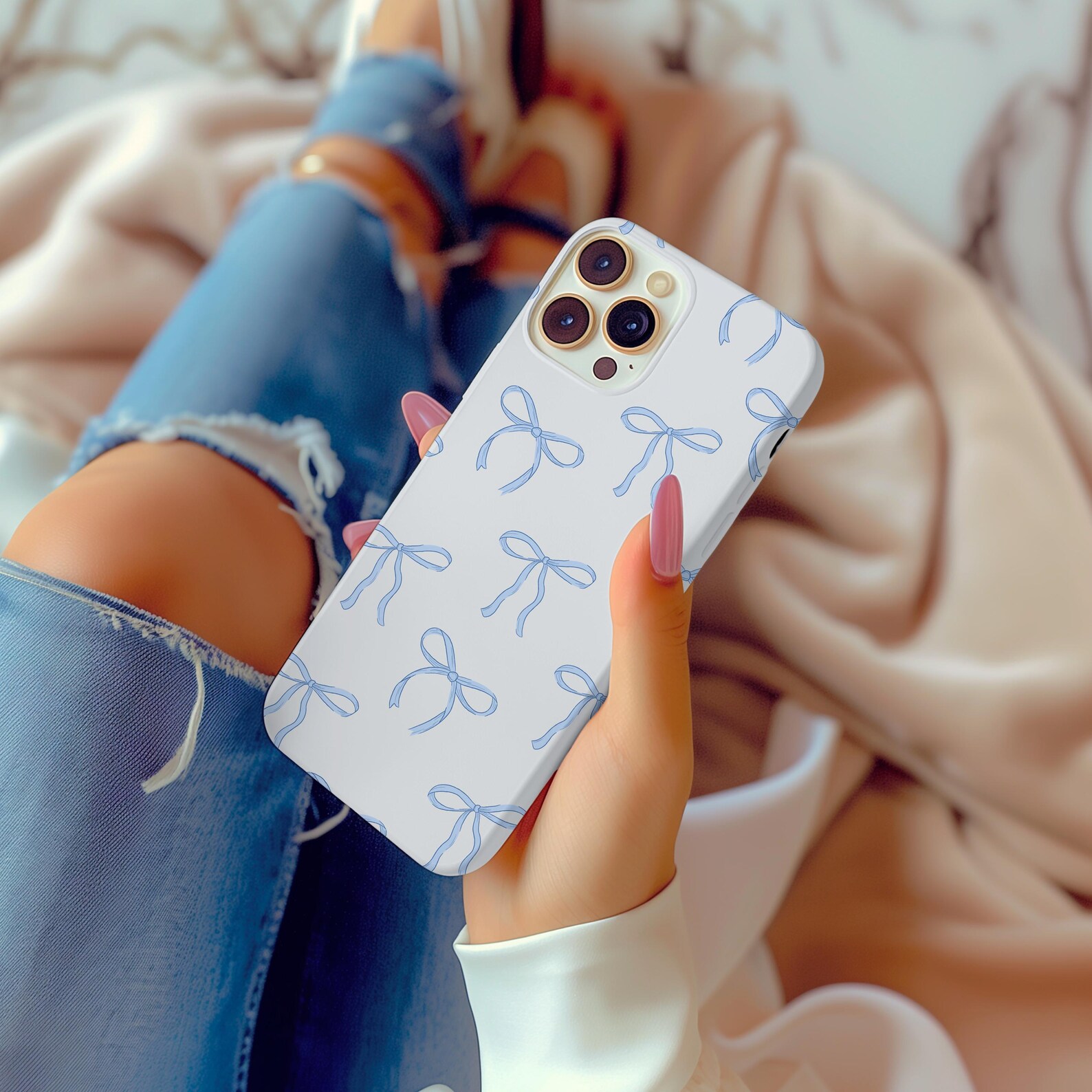 Aesthetic Ribbon Bow Case Pink Bow Coquette Phone Case Black Bow Phone ...
