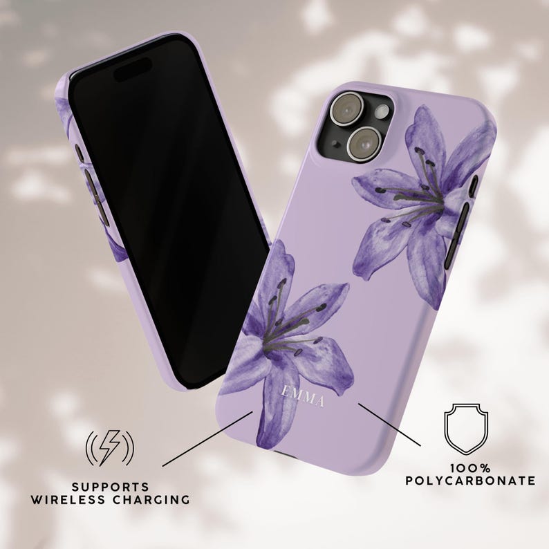 Pink Lily Phone Case Custom Name for iPhone X to 17 and Samsung Galaxy ...