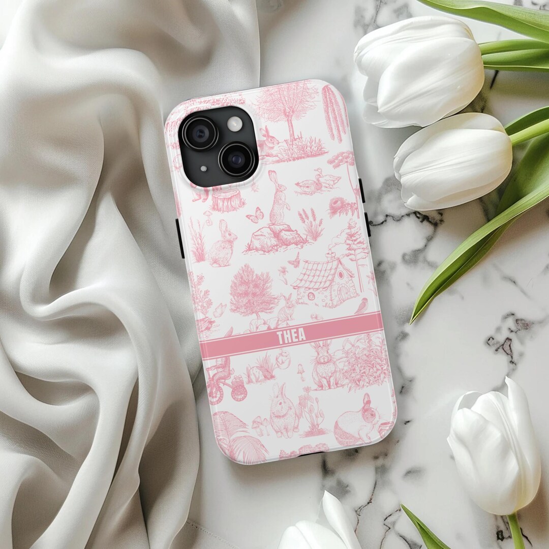 Bunny Toile Phone Case Name Custom Phone Cute Bunny Phone Case Rabbit ...