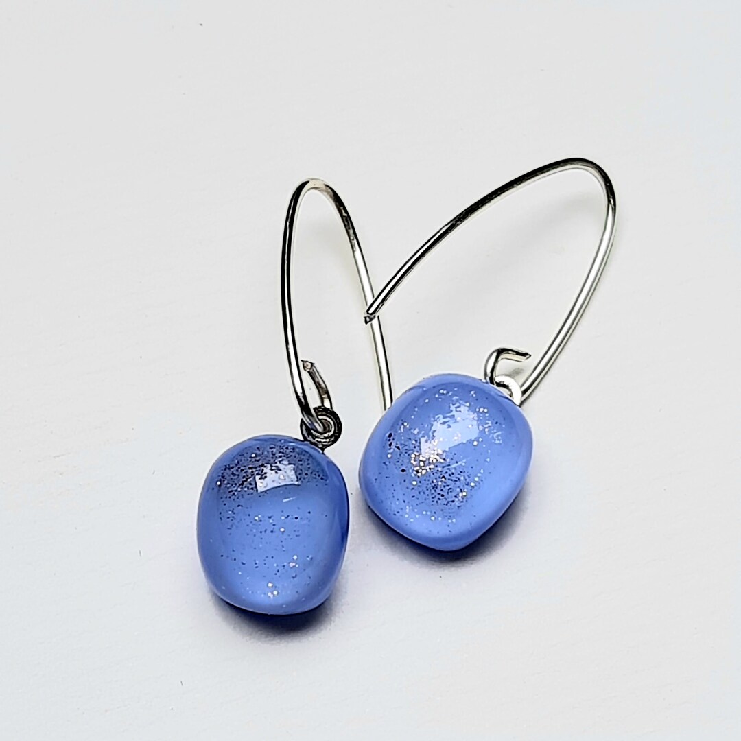 Periwinkle Gold Aventurin Glass Dangle Earrings With Sterling Silver ...