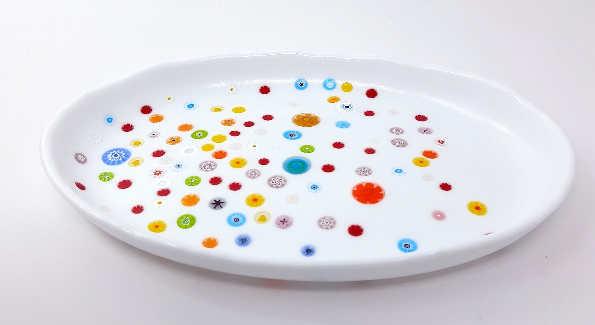 White Floral Glass Platter Murrini Pattern White Serving - Etsy