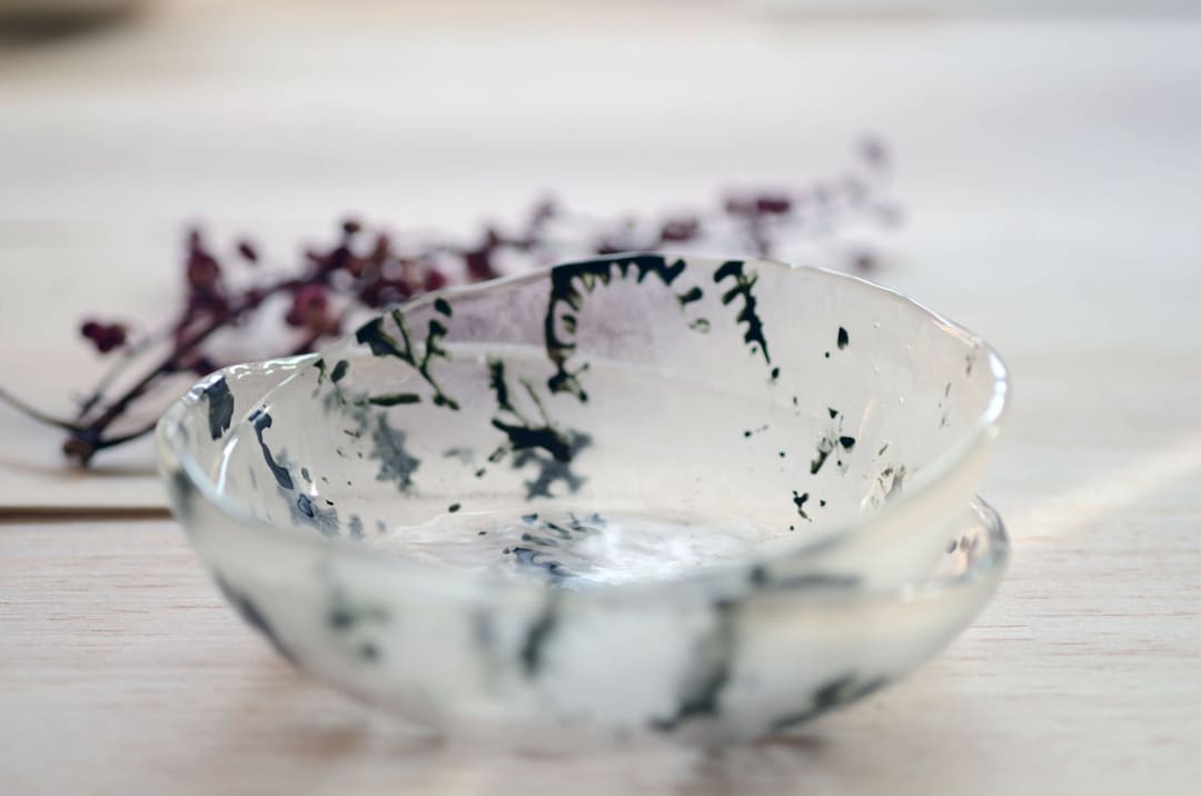 Set of 2, Enamelled Transparent Nibble Bowls, Murano Glass Bowls, Small ...