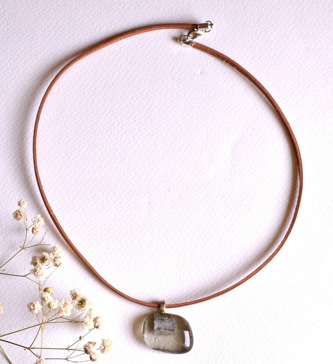 Grey Fused Glass Pendant Necklace With Leather Cord - Etsy