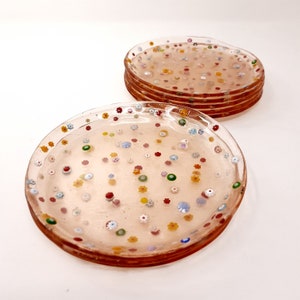 Murano Glass Floral Inlay Plates, Set of 6: Light Orange Millefiori ...
