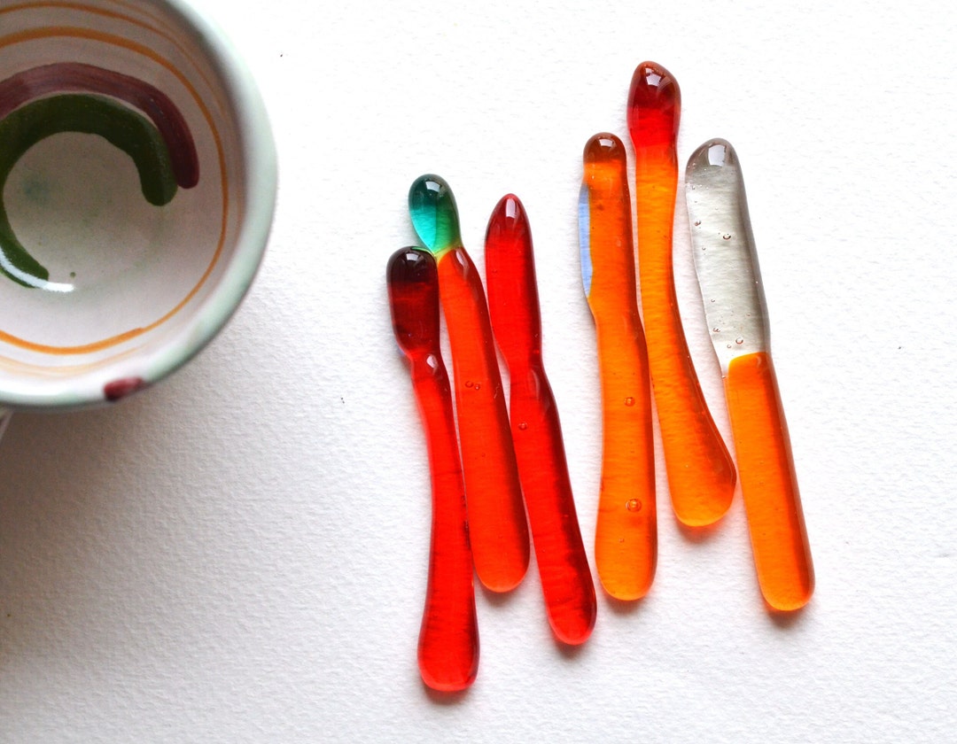 Ref.60 / Set of 6, 7.5 Cm, 2.5", Red Orange Colorways Fused Glass ...