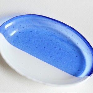 Blue White Oval Fused Glass Serving Platter, Handmade Glass Tray - Etsy