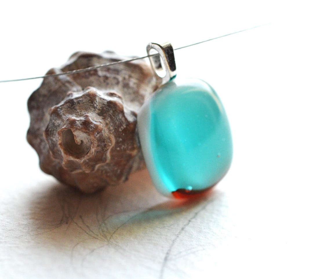 Ref 95 Marin Green Orange Glass Pendant Necklace With Steel Cord - Etsy