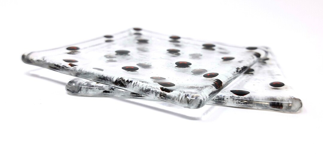 Square Form Clear Glass Coasters With Black Circle Pattern Murrini ...