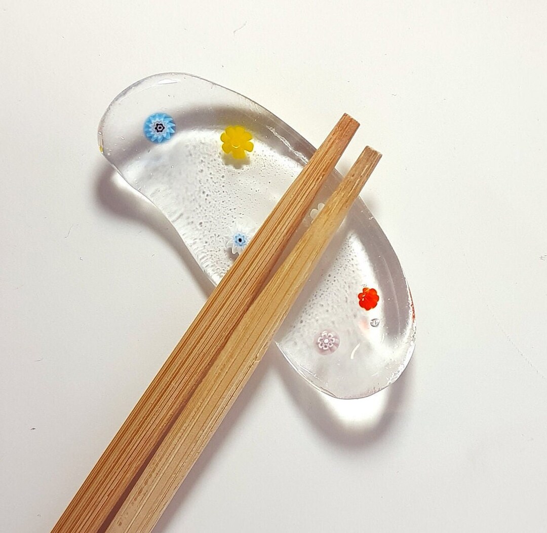 Set of 4, Floral Clear Glass Chopstick Rests Ideal Gift for Sushi ...