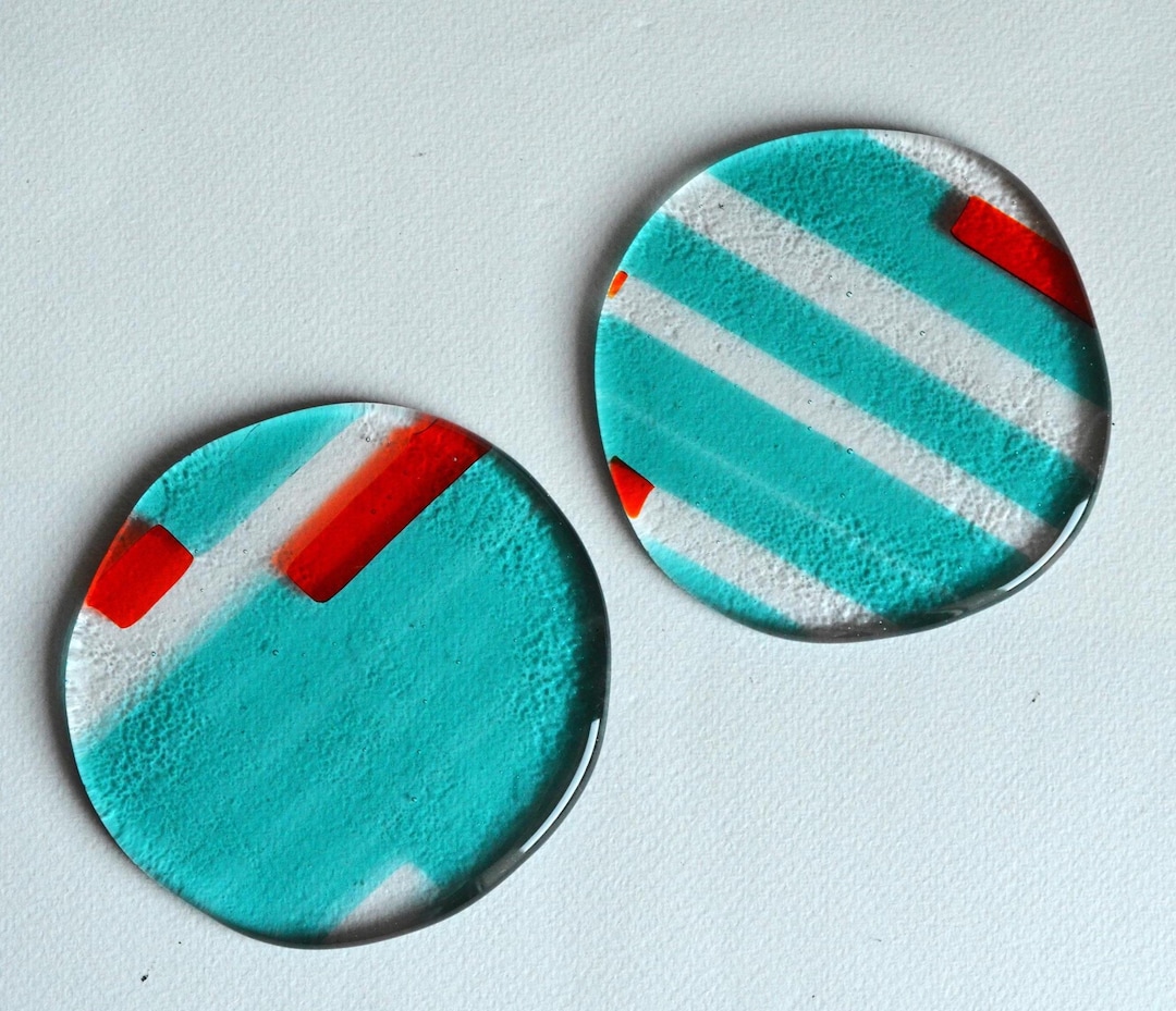 Set of 2, Colorful Fused Murano Glass Coasters, Green Glass Coasters ...