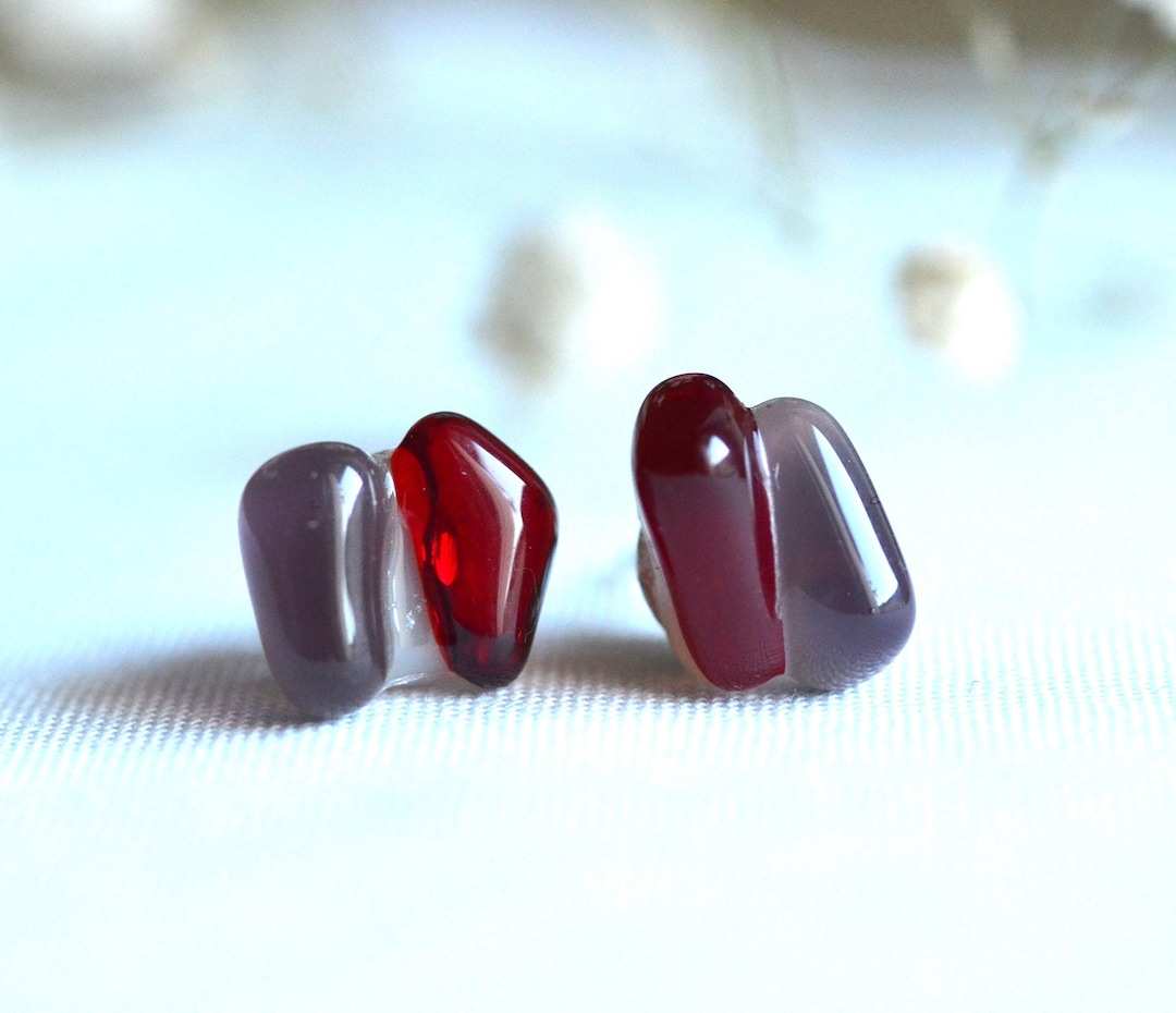 Ref 9 Amethyst and Cranberry Pink Colors Fused Glass Stud Earrings - Etsy