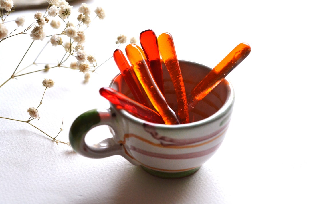 Ref.60 / Set of 6, 7.5 Cm, 2.5", Red Orange Colorways Fused Glass ...