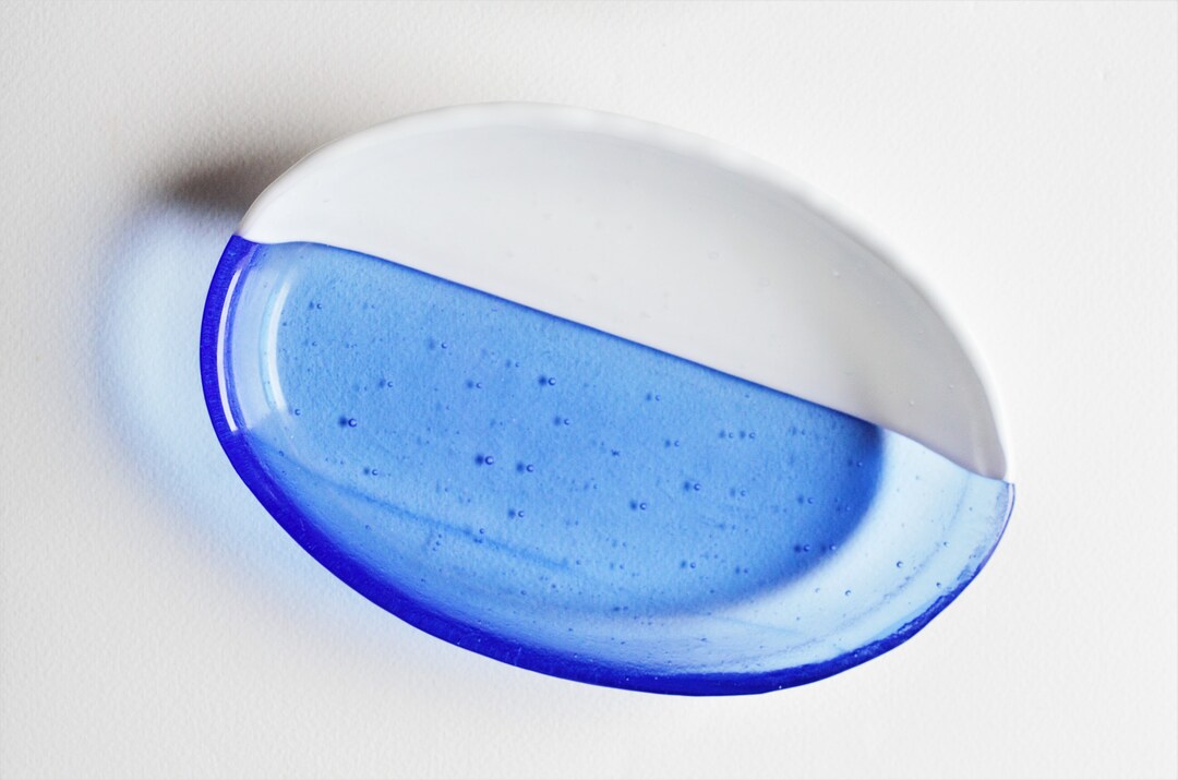 Blue White Oval Fused Glass Serving Platter, Handmade Glass Tray - Etsy