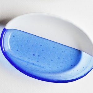 Blue White Oval Fused Glass Serving Platter, Handmade Glass Tray - Etsy
