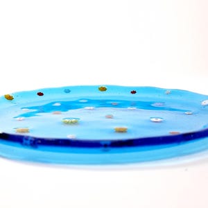 Set of 6, 5.7", 14.5 Cm , Medium Turquoise Glass Plates With Cobalt ...