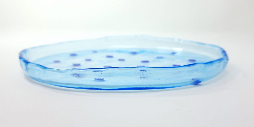 Turquoise Glass Plate With Lapis Murrini Inlays, Turquoise Dessert ...