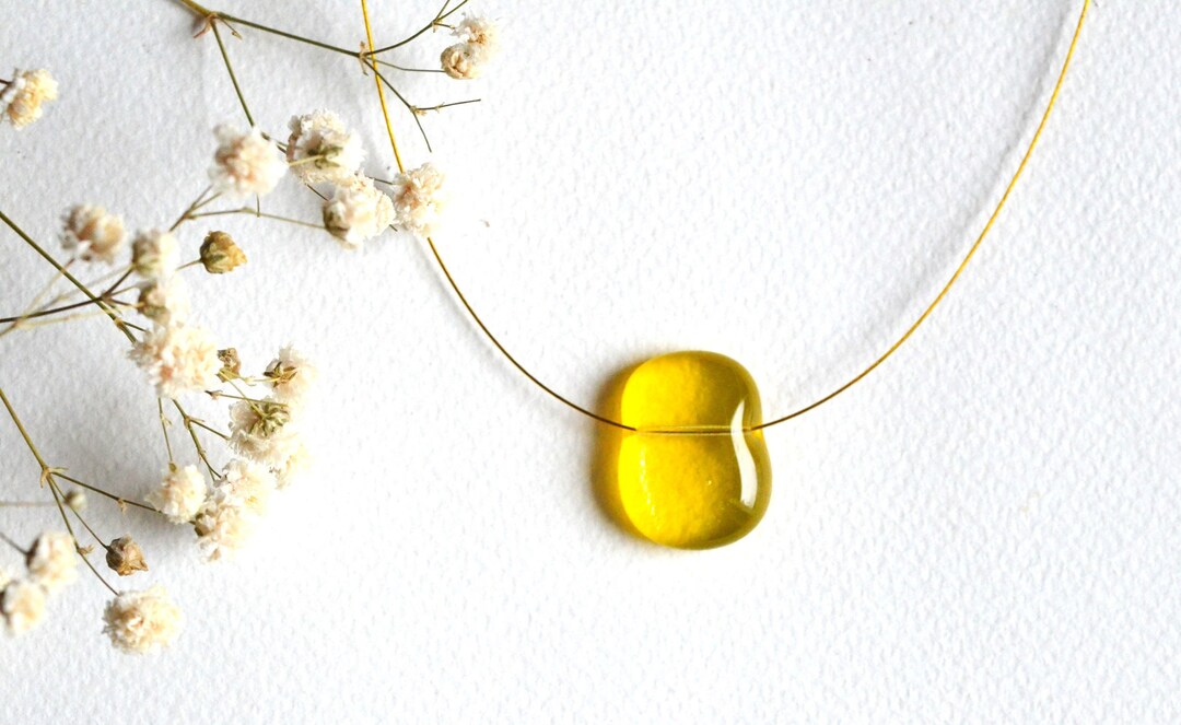 Yellow Glass Pendant Necklace With Gold Color Steel Cord - Etsy