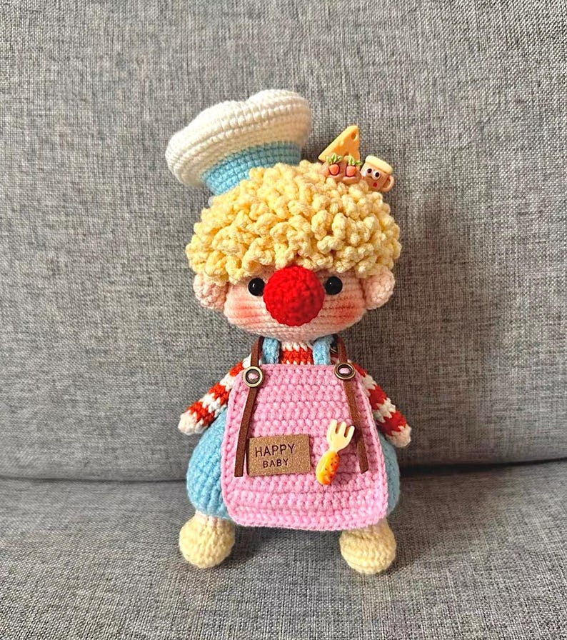 Handmade Crochet Clown Doll: Amigurumi Chef Plush - Kawaii Decor - Etsy