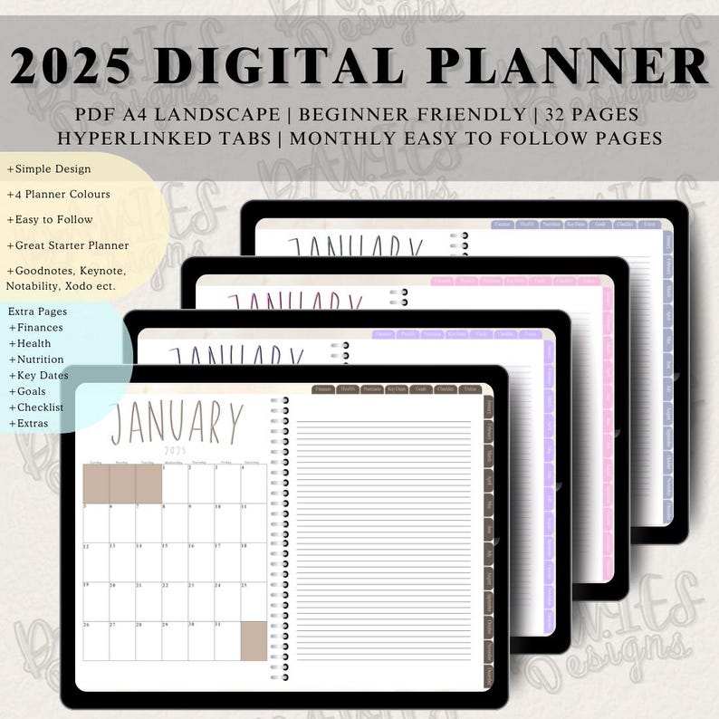 2025 Digital Monthly Planner | Simple Monthly Finances, Health ...