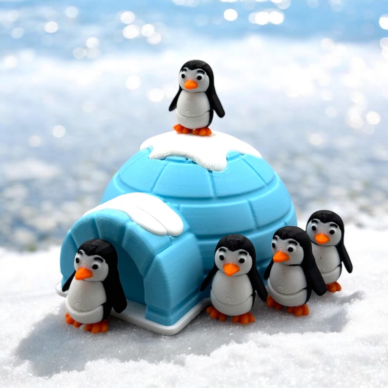 Adorable Penguin Family Fidget Toys With Igloo Container - 3D Printed ...