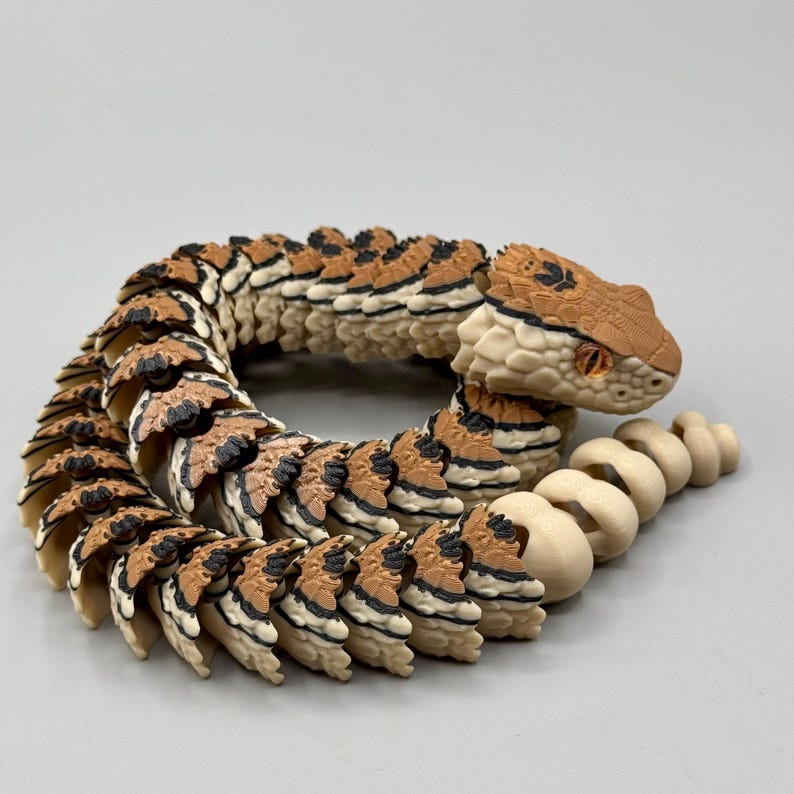 Articulated Rattlesnake – 3D Printed Flexible Snake Toy, Realistic ...