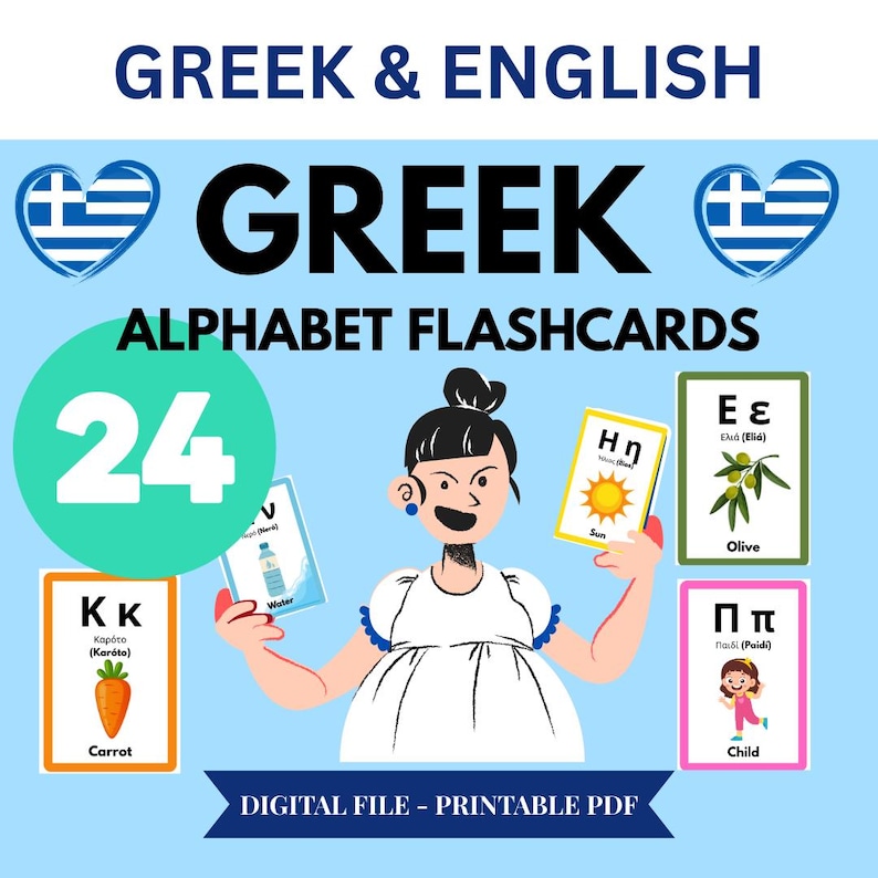 Printable Greek Alphabet Flashcards, Printable Greek English Kid Greek ...