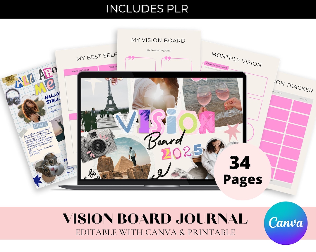 Vision Board Journal: Printable Goal Setting, Gratitude Planner With ...
