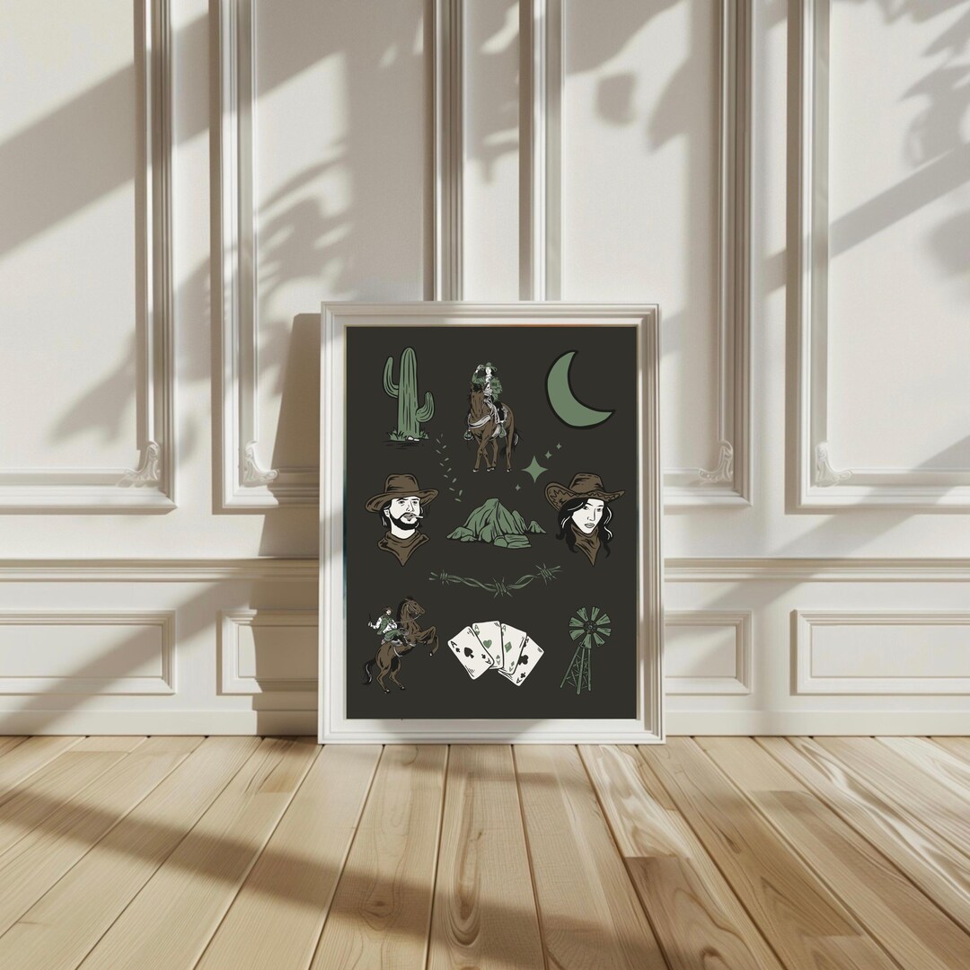Western Flash Sheet Art Print | Cowboy Cowgirl Wall Art | Desert Cactus ...
