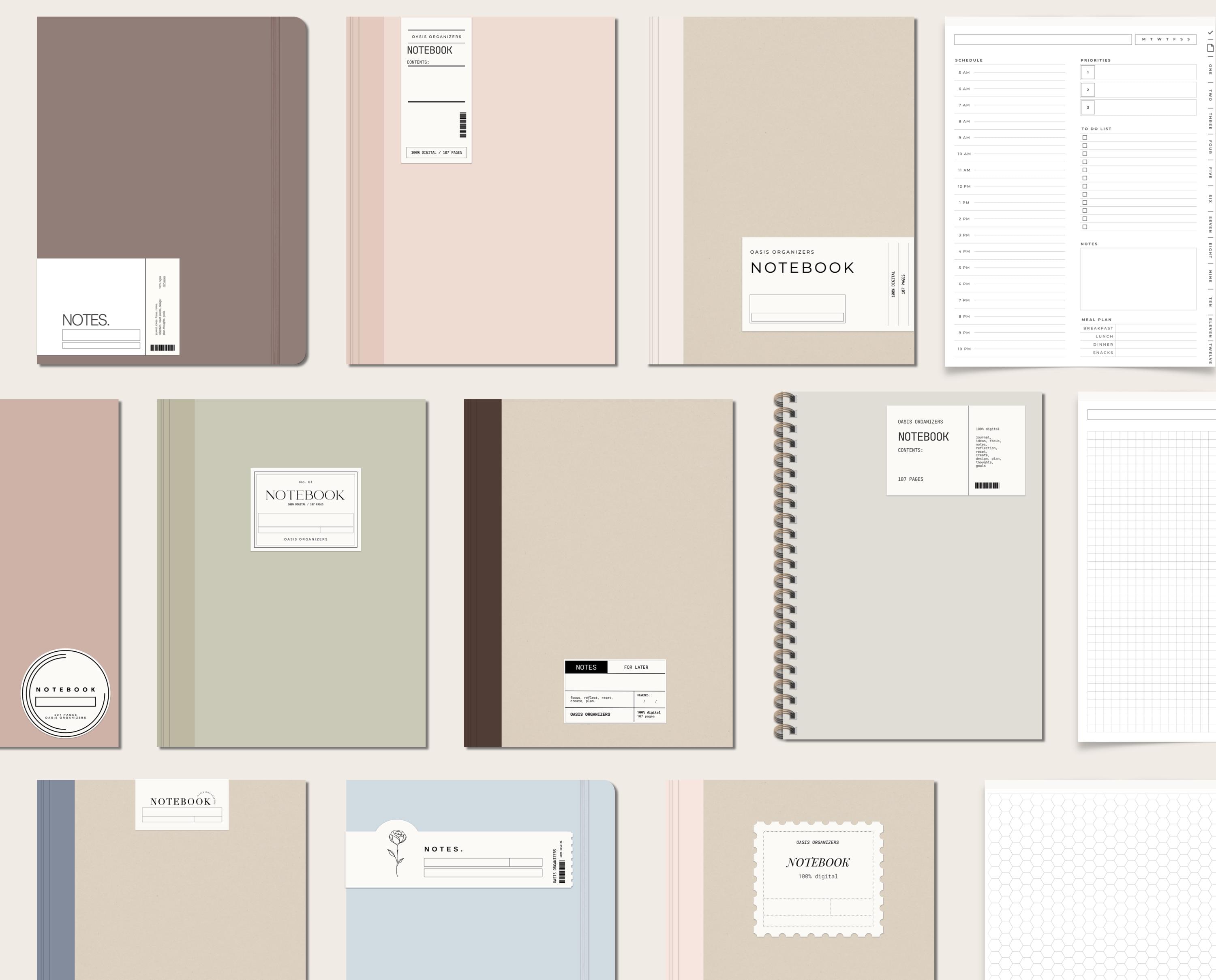 Digital Notebook Set: 132 Minimalist Pastel Covers, Hyperlinked Tabs ...
