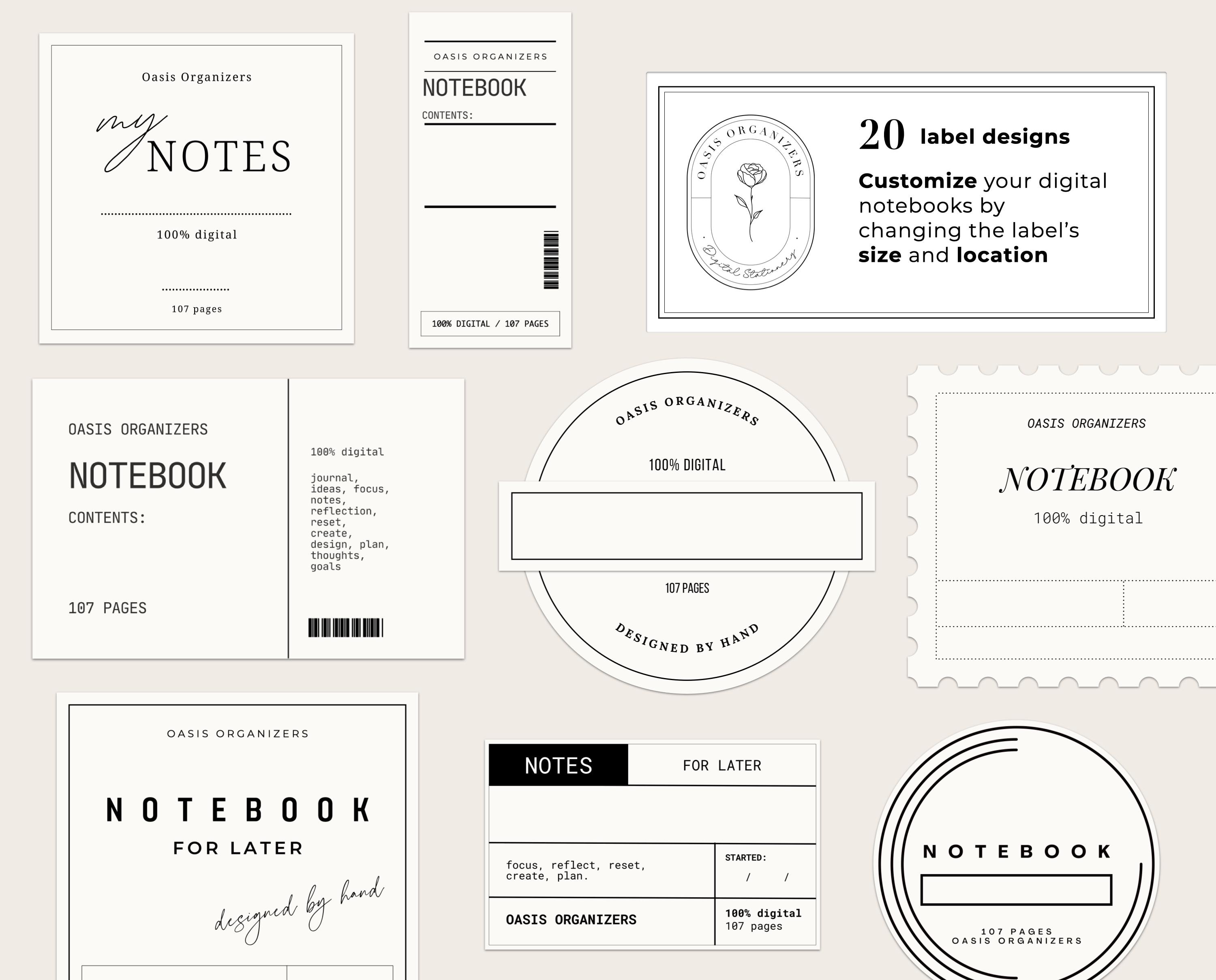 Digital Notebook Set: 132 Minimalist Pastel Covers, Hyperlinked Tabs ...