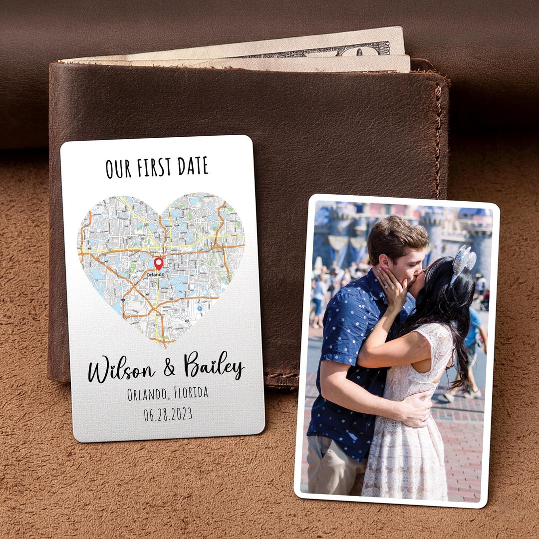 Custom Map Metal Wallet Card, Our First Date Gift, Personalized ...