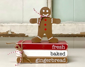 Gingerbread Mini Wood Book Stack/ Christmas Decor/ Book Bundle/ Tiered ...