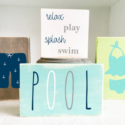 Pool Sign Bundle Swim Wooden Signs Tiered Tray Signs - Etsy