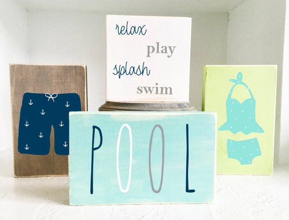 Pool Sign Bundle Swim Wooden Signs Tiered Tray Signs - Etsy