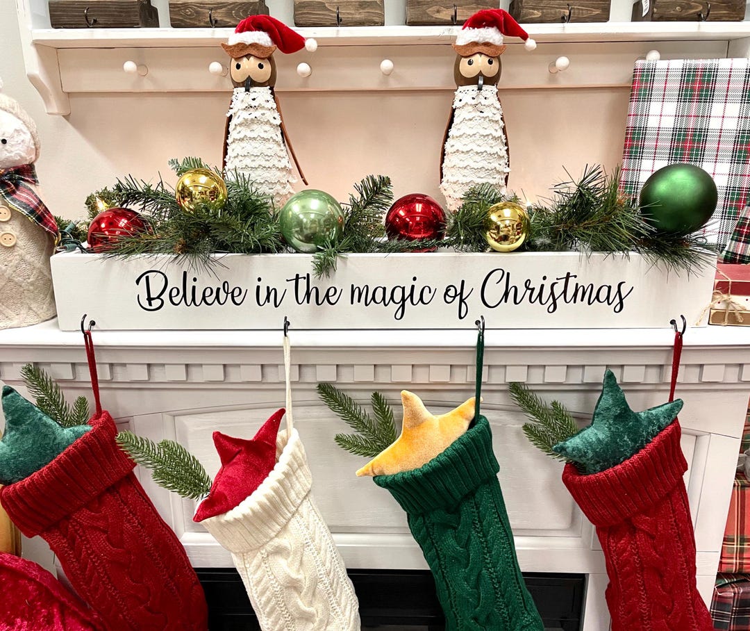 White Christmas Stocking Holder Box: Farmhouse Mantle Decor - Etsy