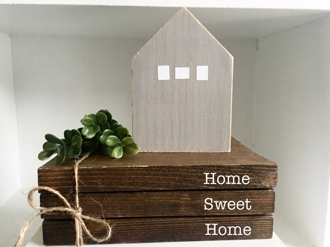 Wooden Books With House Book Stack Farmhouse Decor Faux - Etsy