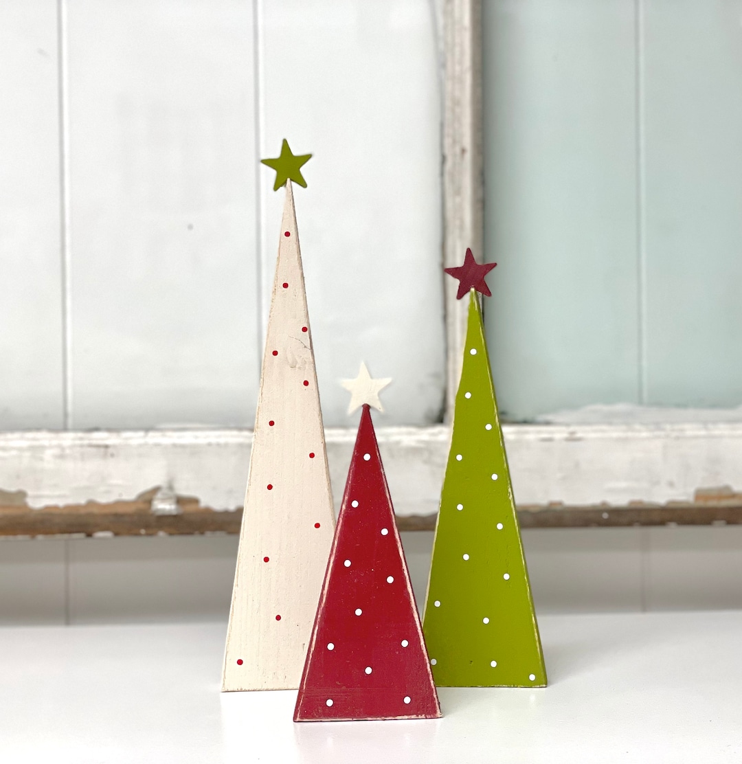 Polka Dot Christmas Trees, Wooden Trees, Set of 3, Christmas Decor - Etsy