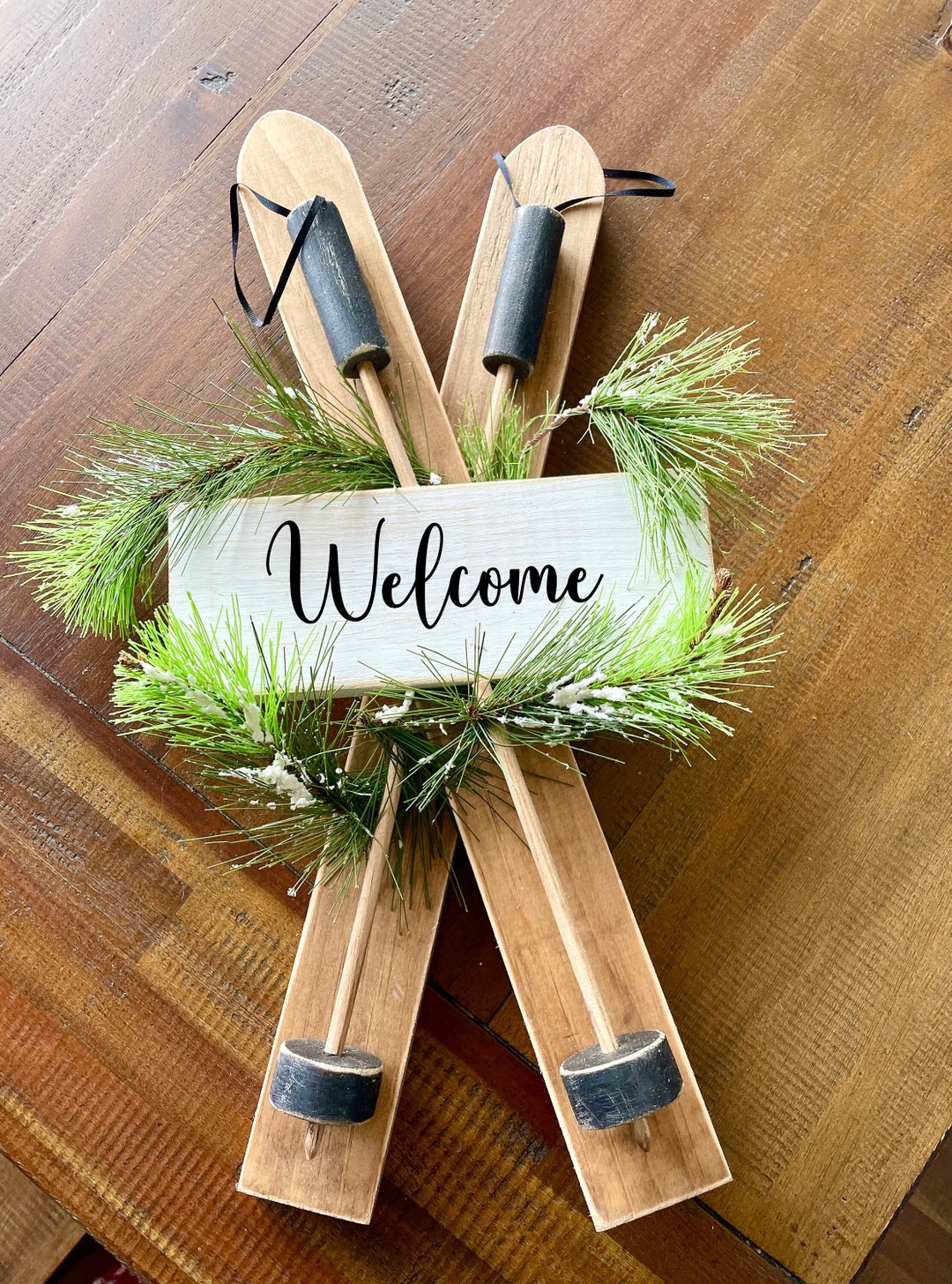 Personalized Wooden Skis Door Hanger, Winter Decor - Etsy