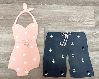 Bathing Suits Wall Hangings for Lake House Cottage Bathroom Swim Suits ...