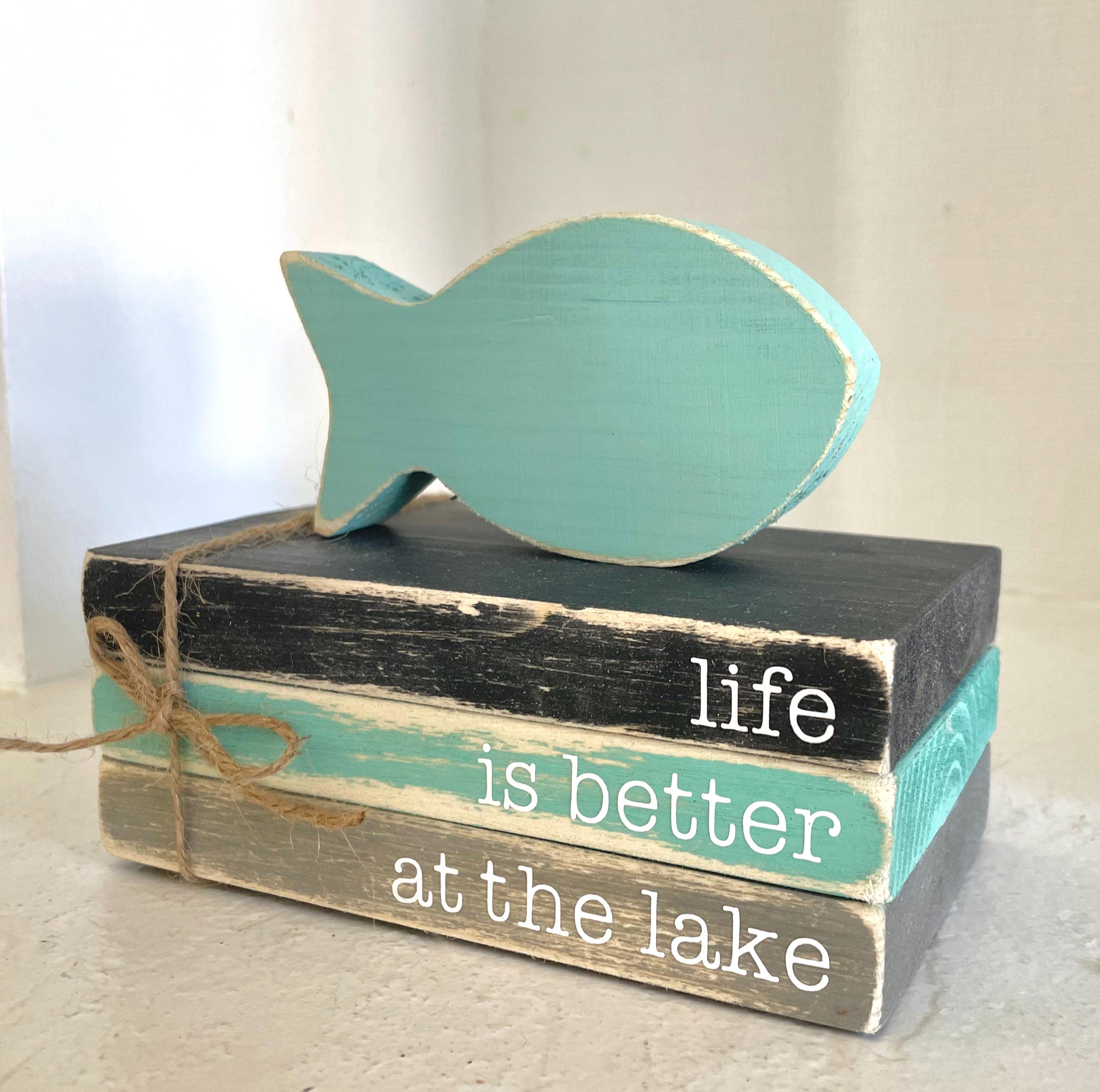 Lake House Book Stack: Rustic Cottage Tiered Tray Decor - Etsy