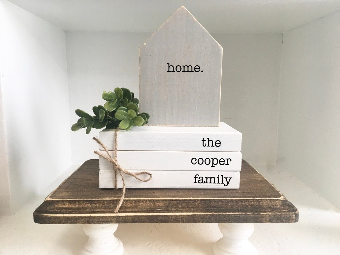 Personalized Mini Book Stack Farmhouse Decor Family Books | Etsy