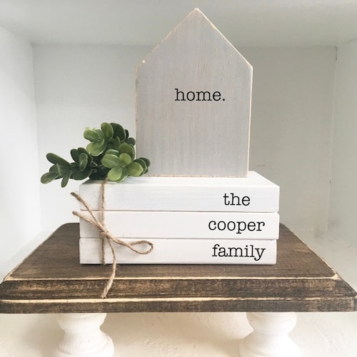 Personalized Mini Book Stack Farmhouse Decor Family Books - Etsy